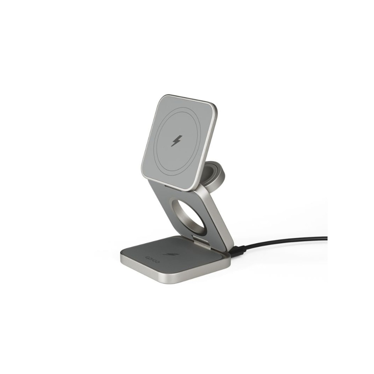 Epico Qi1 MagSafe Compatible Foldable 3-in-1 Charging Stand - Titanium Colour - iDeal